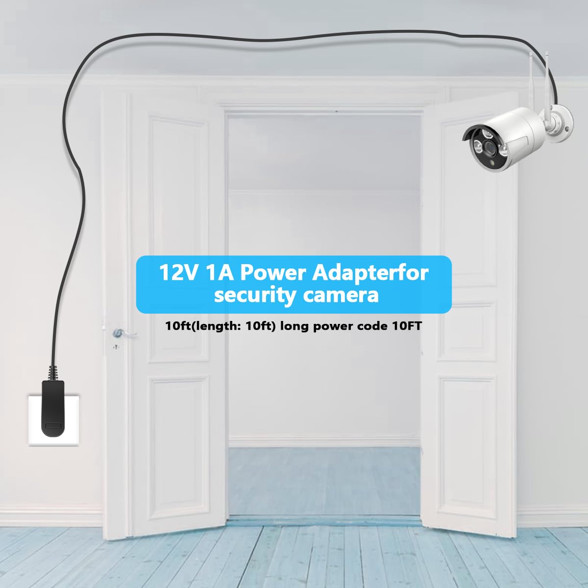 OOSSXX 12V1A 100V-240V US AC to DC Power Supply Adapter for CCTV Home Security Camera System 10 Feet Cord Power Supply for Surveillance Camera