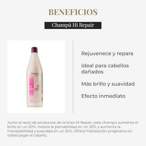 Salerm - Repairing Shampoo - Hi Repair Shampoo - 1000 ml - Deep Hydration for Damaged Hair - Repairs and Rejuvenates - Shinier and Softer Hair - Immediate Effect