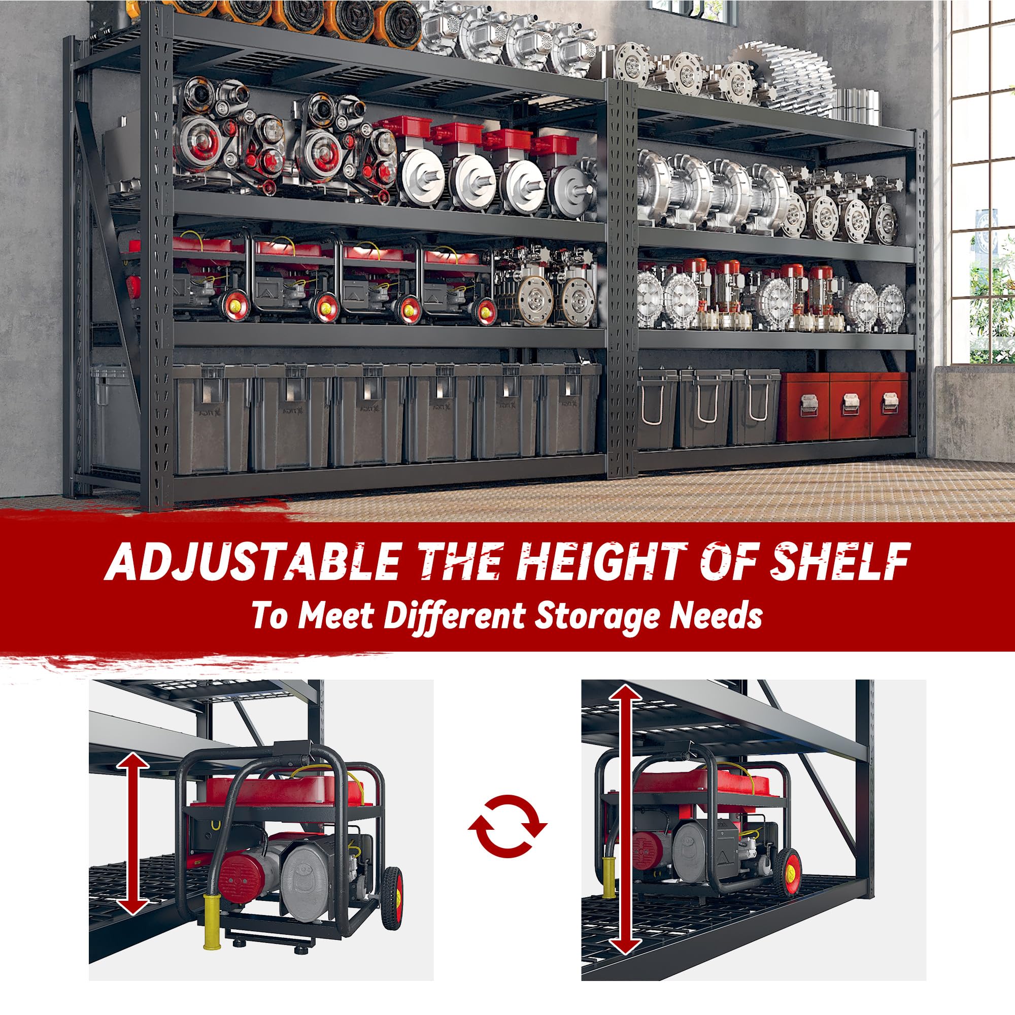 Bepatio 8000 LBS Garage Shelving, 77" W Heavy Duty Steel Shelving Unit Adjustable Metal Shelves for Storage Shelves Utility Shelf for Garage,Basement,Warehouse,Black 77" W*24" D*72”H