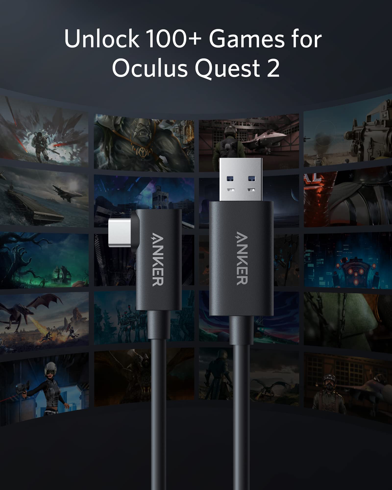 Anker 712 USB-A to USB-C Cable (16 ft Fiber Optic), 10 Gbps High Speed Data Transfer USB-A Charging Cord Compatible with Oculus Quest 2 Quest 1 VR Headset and USB-A Port Gaming PC