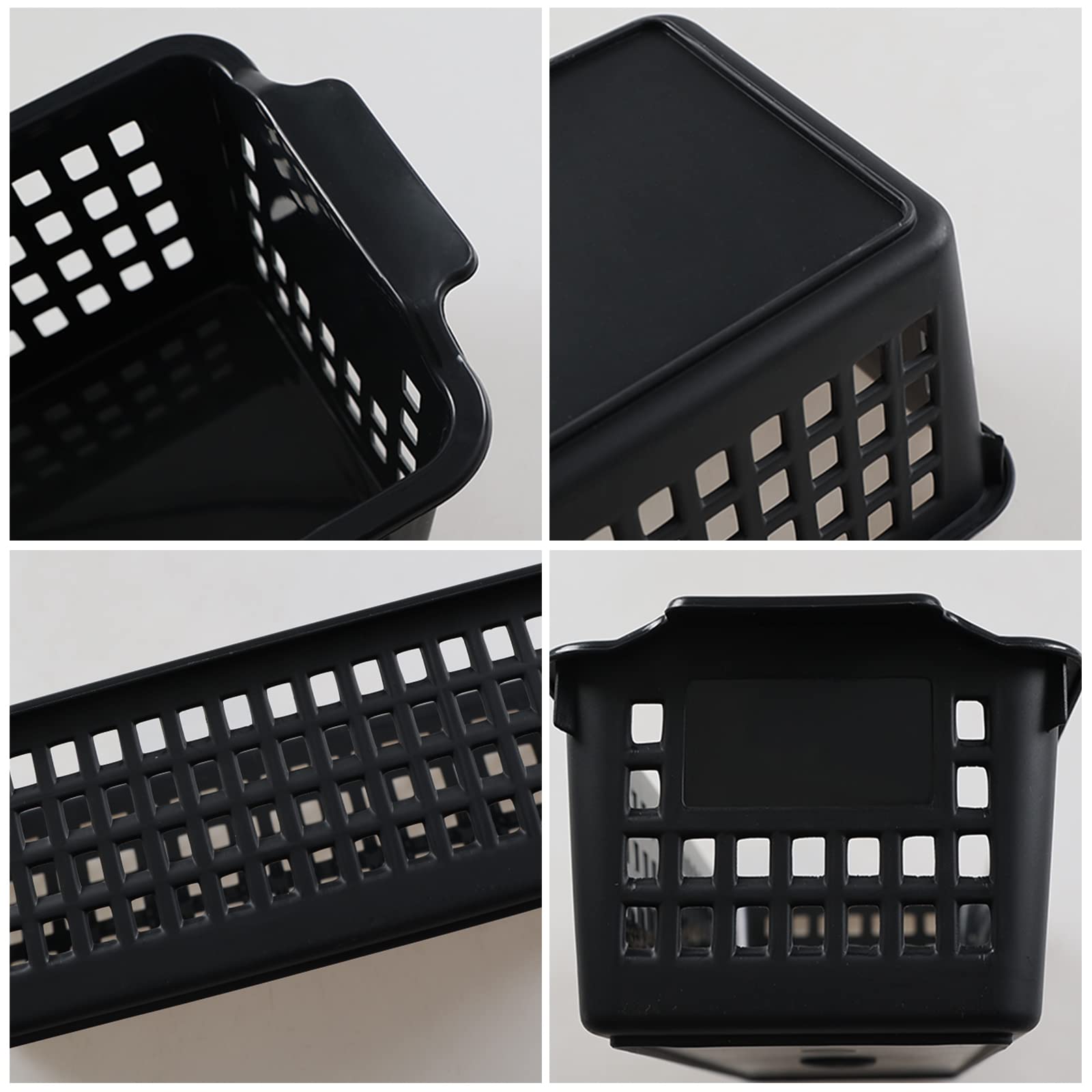 Yarebest Plastic Slim Storag Basket, 6 Packs Small Organizer Basket Bins, Black