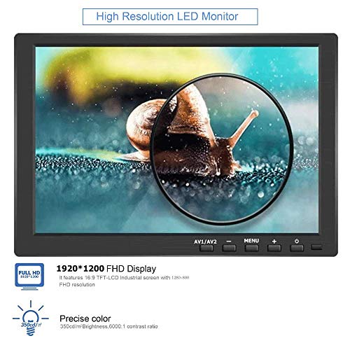 Security Monitors 10" LED Monitors HDMI/BNC/AV/VGA/USB Input 1920x1200 IPS Resolution Touch Buttons Video and Audio Displays CCTV Screen
