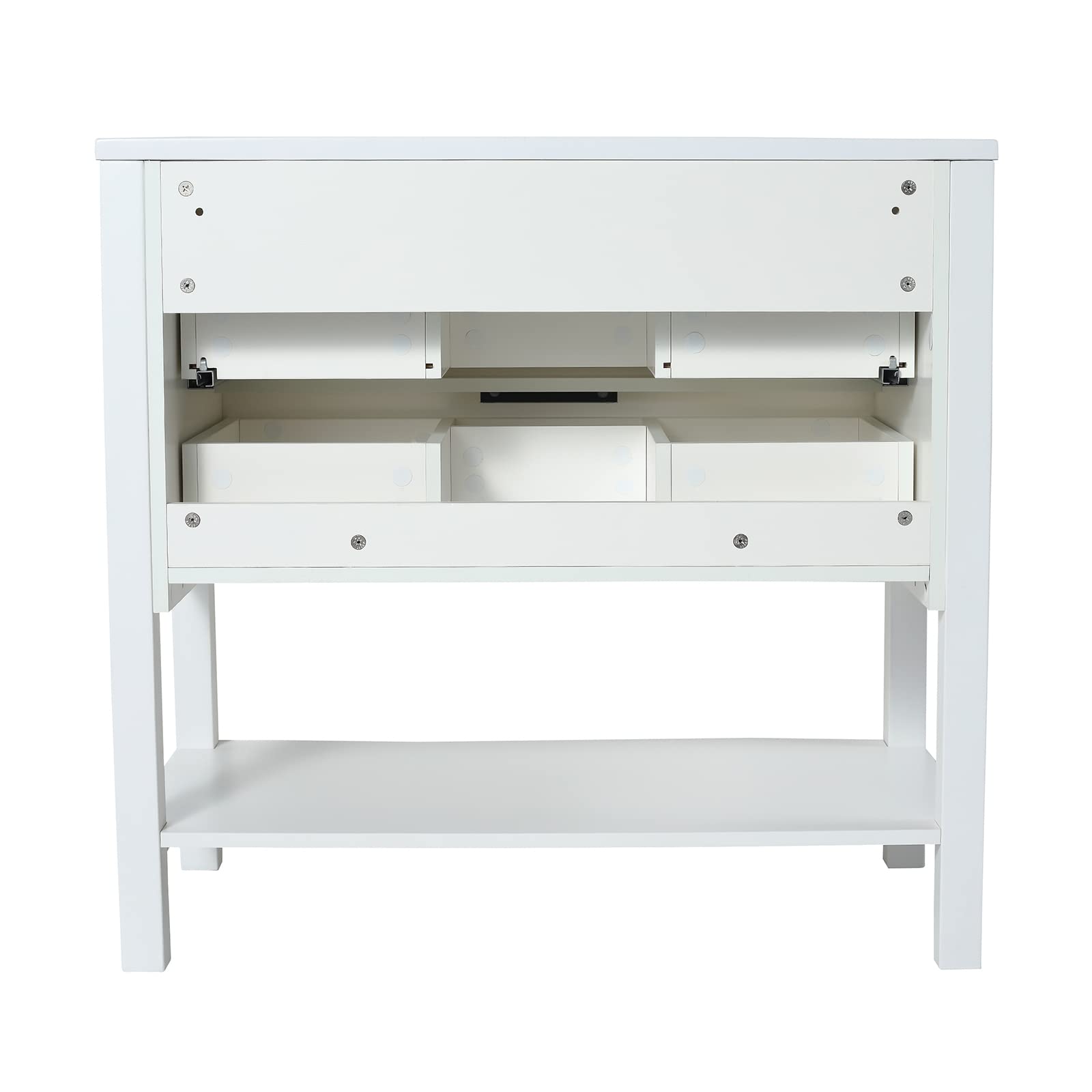 LVTFCO 36" Modern Freestanding Bathroom Vanity with 2 Drawers and Open Style Shelf, Bathroom Vanity Sink Combo with Plywood Pedestal and Resin Sink for Apartment Dorm Contemporary Bath (White)
