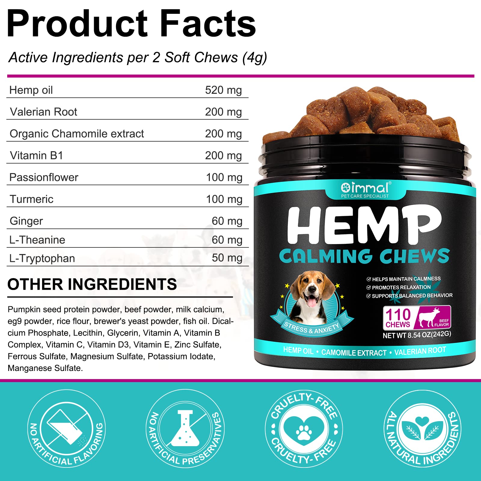 YEUGSCKA Dog Calming Treats Beef Flavor (110PCS), Helps Dog Anxiety & Stress Relief,Aid with Separation,Barking,Stress Relief, Hyperactivity,Aggression, Reactivity for All Breeds,Ages & Sizes Dogs