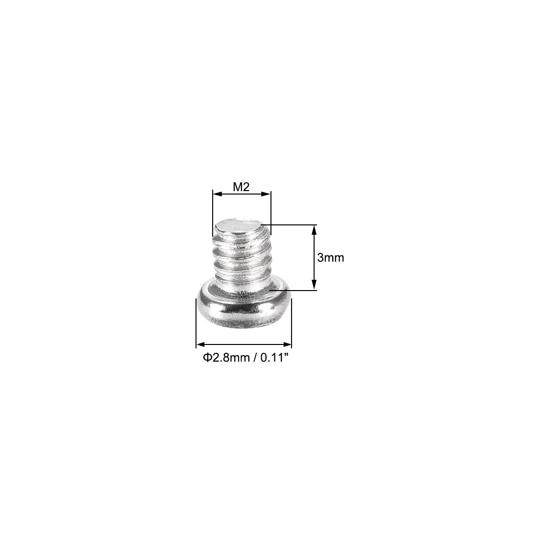 uxcell M2x3mm Phillips Screw Fastener Silver Tone 2.8mm Dia Screw Head for Laptop PC TV Fan Audio Switch 200pcs