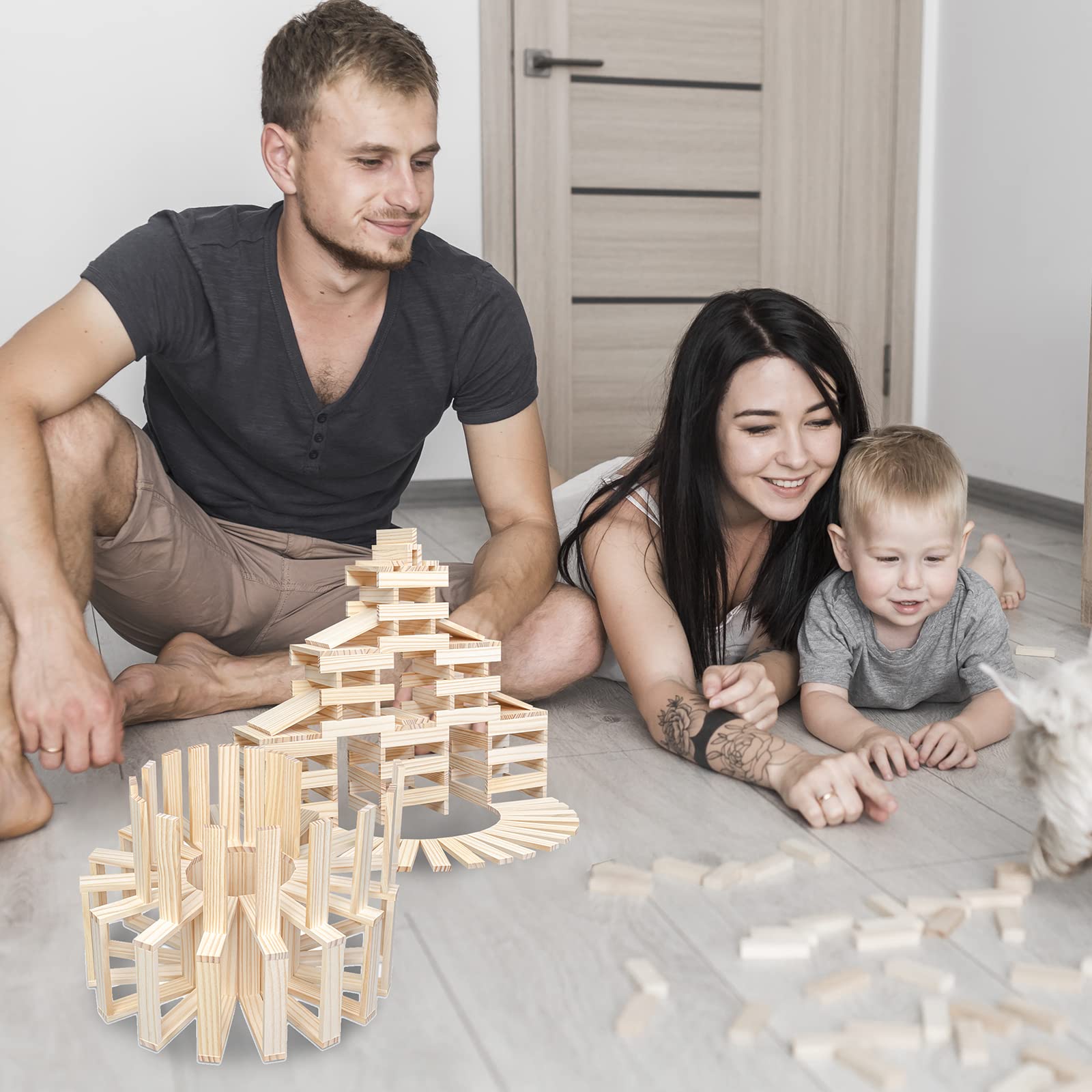 NiToy Wooden Building Blocks 100PCS Montessori STEM Toy for Kids, Solid Natural Pine Wood, Creative Shapes for 3D Space Stacking Games and Sensory Play, Educational Preschool Learning for Boys & Girls