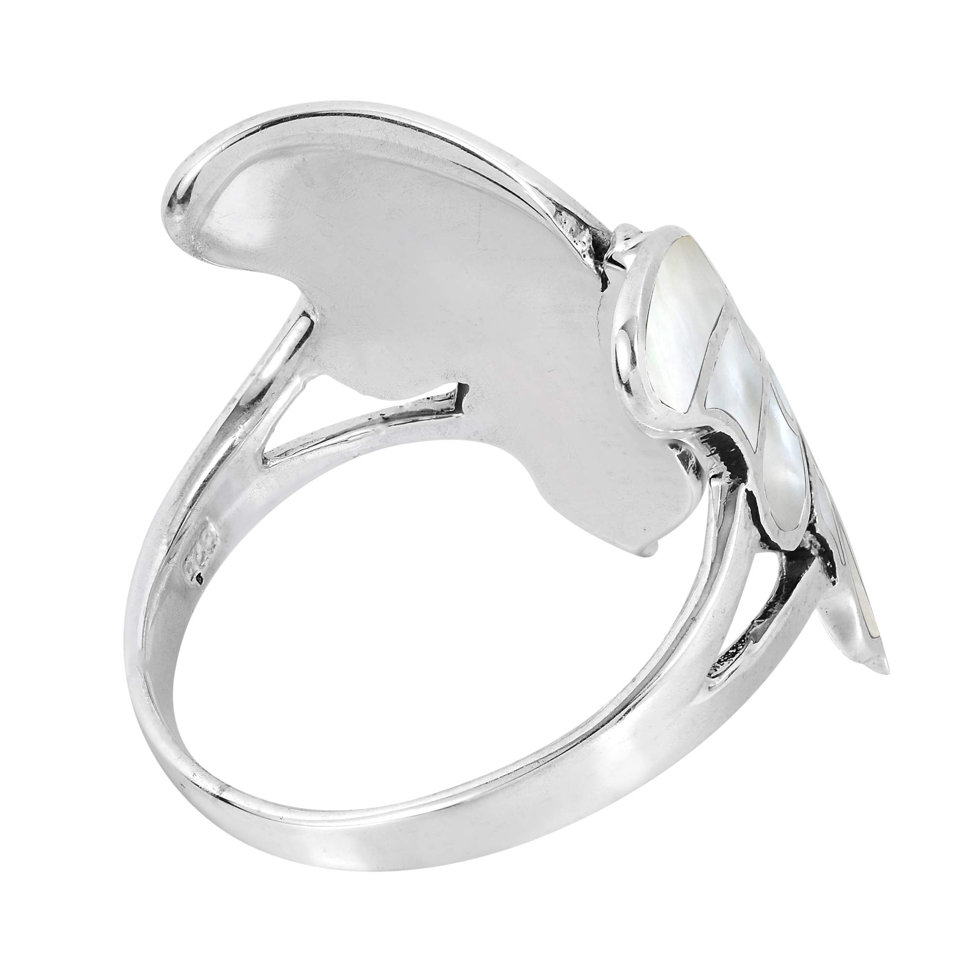AeraVida Exotic Graceful Butterfly White Mother of Pearl Inlay .925 Sterling Silver Ring