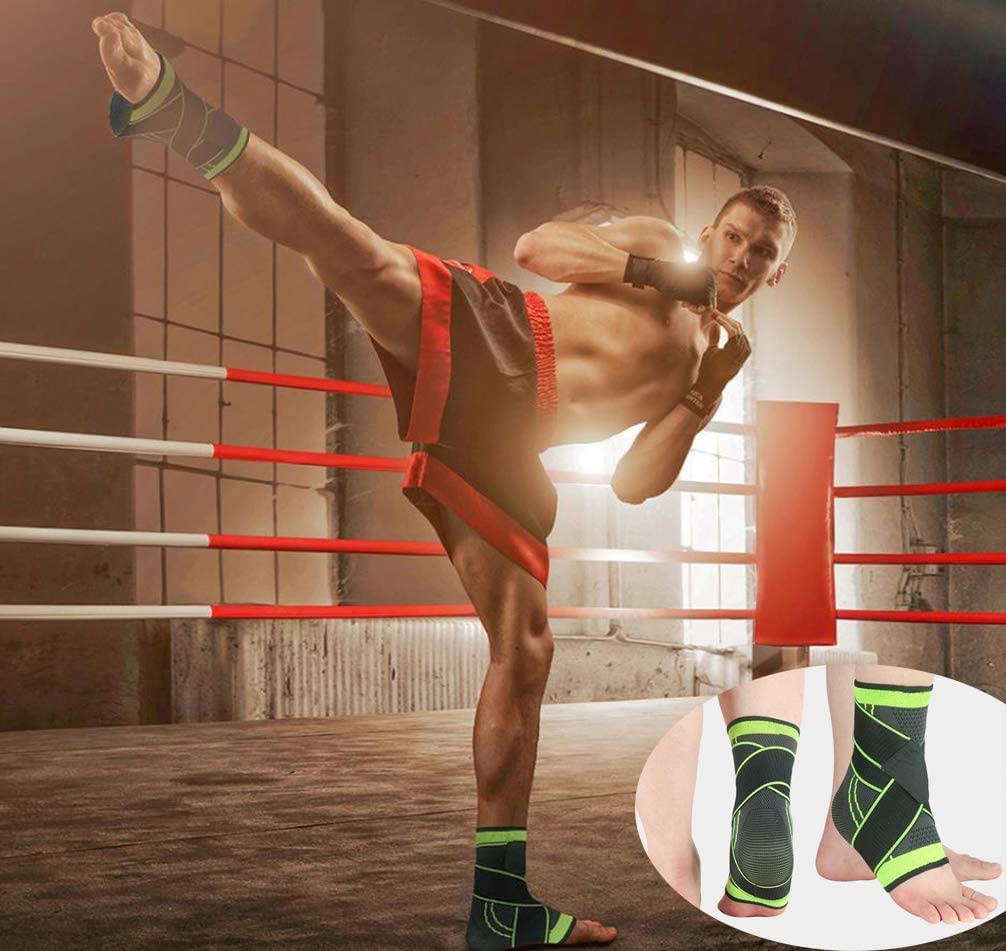 Ankle Brace Protector Sleeves Adjustable,Alleviate Achilles Tendon Pain, Sprain, Sports Injury Healing Stabilizer (Green)