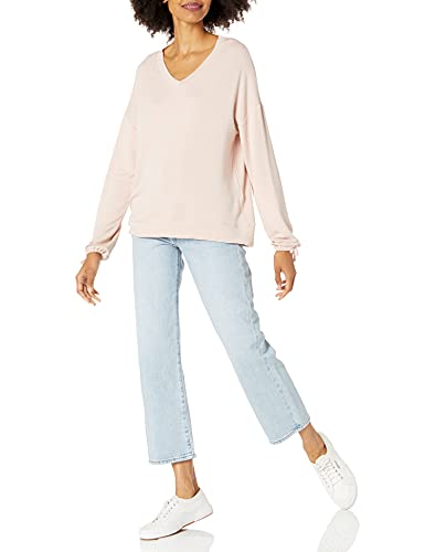 Amazon Brand - Daily Ritual Women's Supersoft Terry Tie Sleeve V-Neck Sweatshirt, Pink, Medium