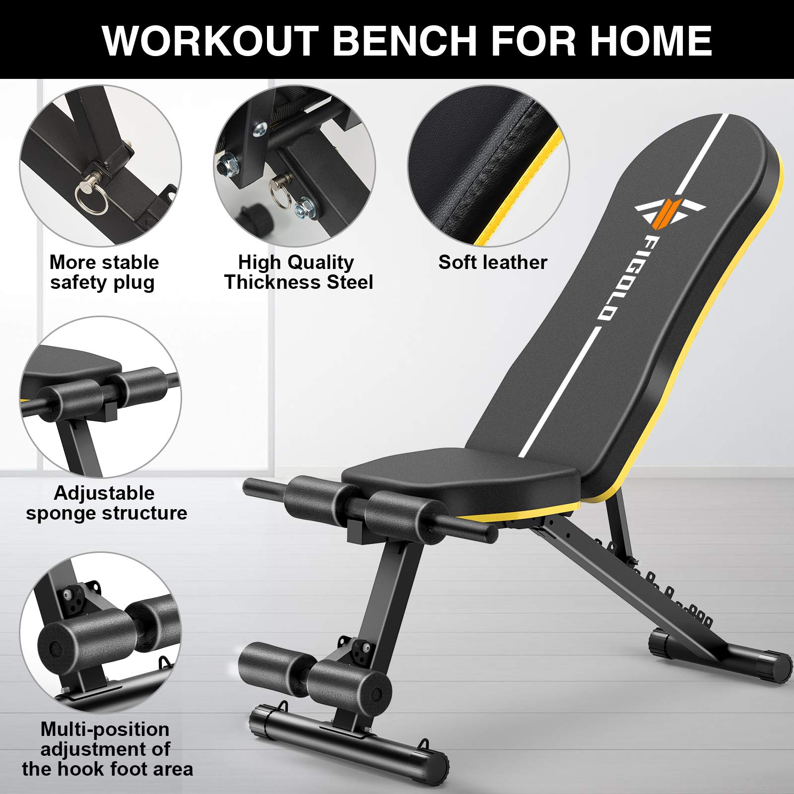 Adjustable Weight Bench for Full Body, Workout Bench with 7 Positions and Wider Backrest/Seat Home Gym Bench , Strength Training Press Bench with Fast Folding [2021 New Version]