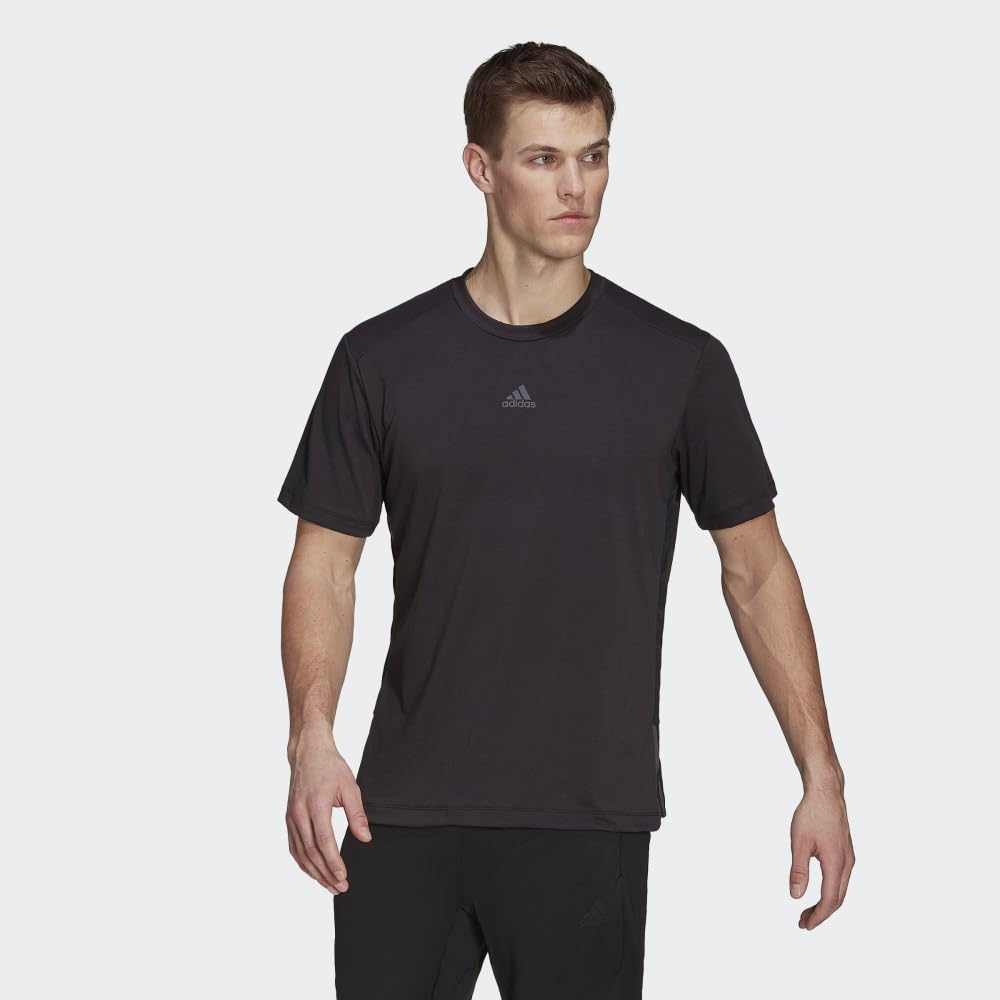 adidas Men's AEROREADY Yoga Tee, Grey/Black, Large