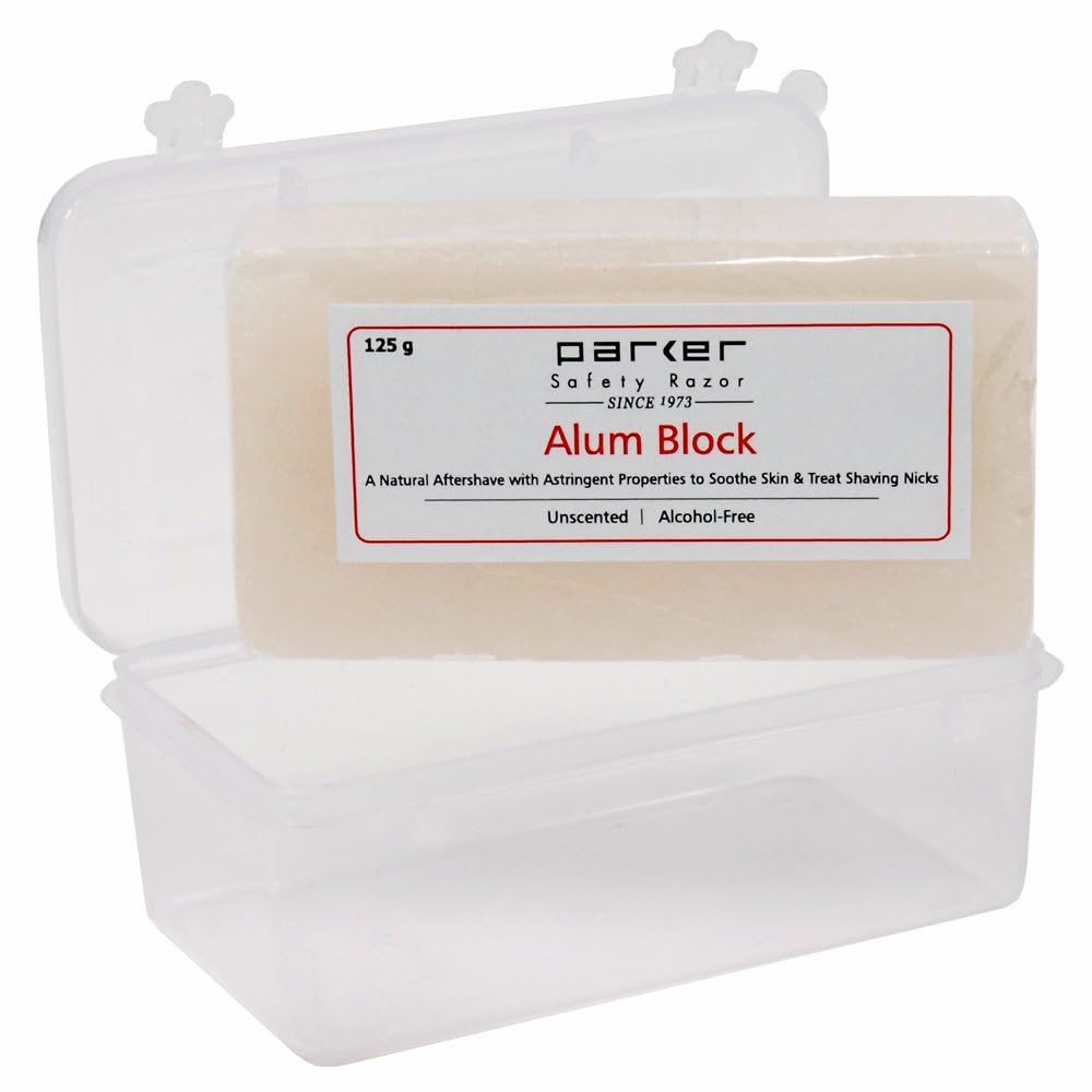 Parker Large Alum Block with Travel Case (125 g./4.4 oz.) - A Natural Aftershave with Antiseptic Properties - an Essential Item for Every Wet Shaver