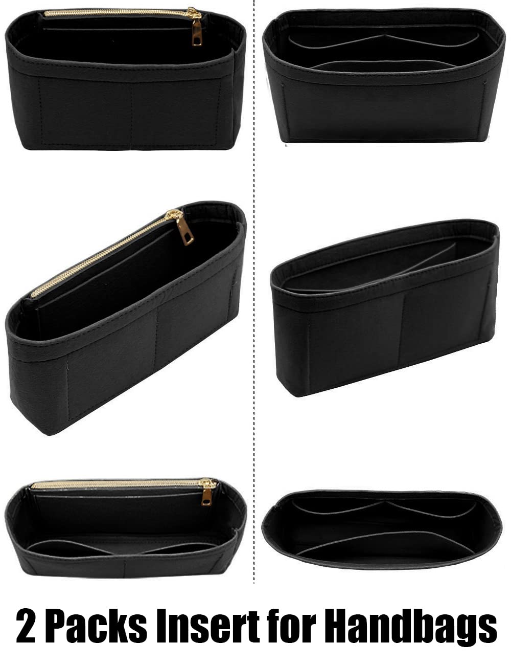 Small Handbag Shaper Insert for GG Marmont Matelasse Shoulder Bag(Pack of 2)Felt Insert Purse Organizer with Zipper- Buy 1 Get 1 Bag Free Small 8030 Black