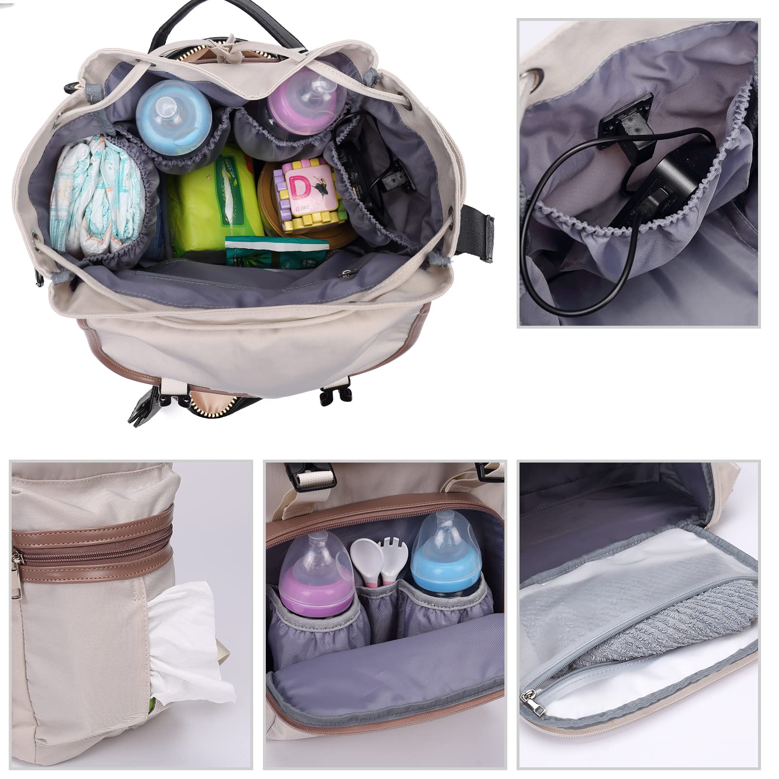 ARDIKAMA Diaper Bag Backpack Baby Diaper Bags for Mom Waterproof Travel Backpack with Charging Port Black，Heating Bottle Cover Dark Grey