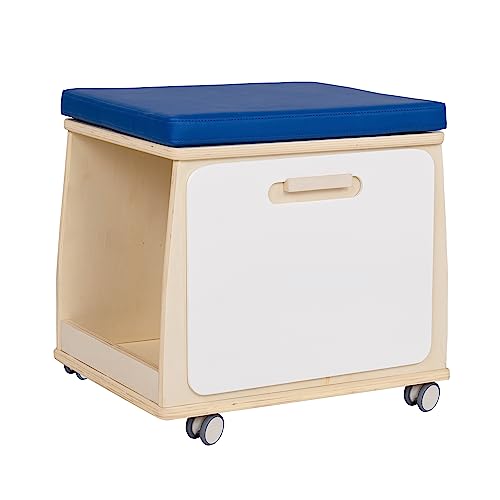 Childrenâs Factory Mobile Teacher Stool with Storage, Birch-Ply Wood, Blue Cushion, Kids Playroom and Classroom Must Haves, Assembly Required