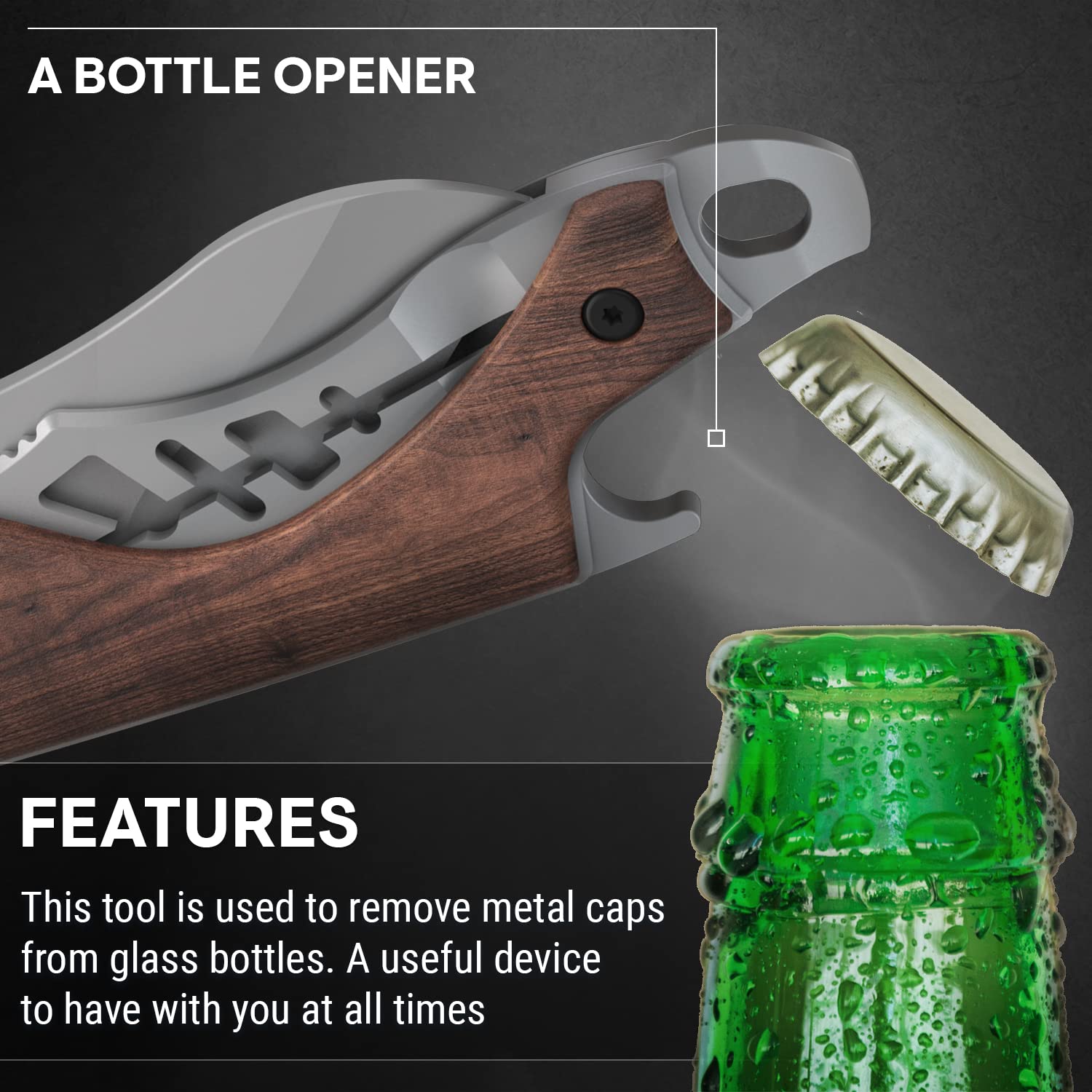 Small Pocket Knife for Men - 5.7ββ Keychain Knife with Bottle Opener - Box Cutter - Wood Handle - Liner Lock - Legal Mini EDC Folding Knife - Cool Sharp Tiny Knives - Gift for Everyone 6779N