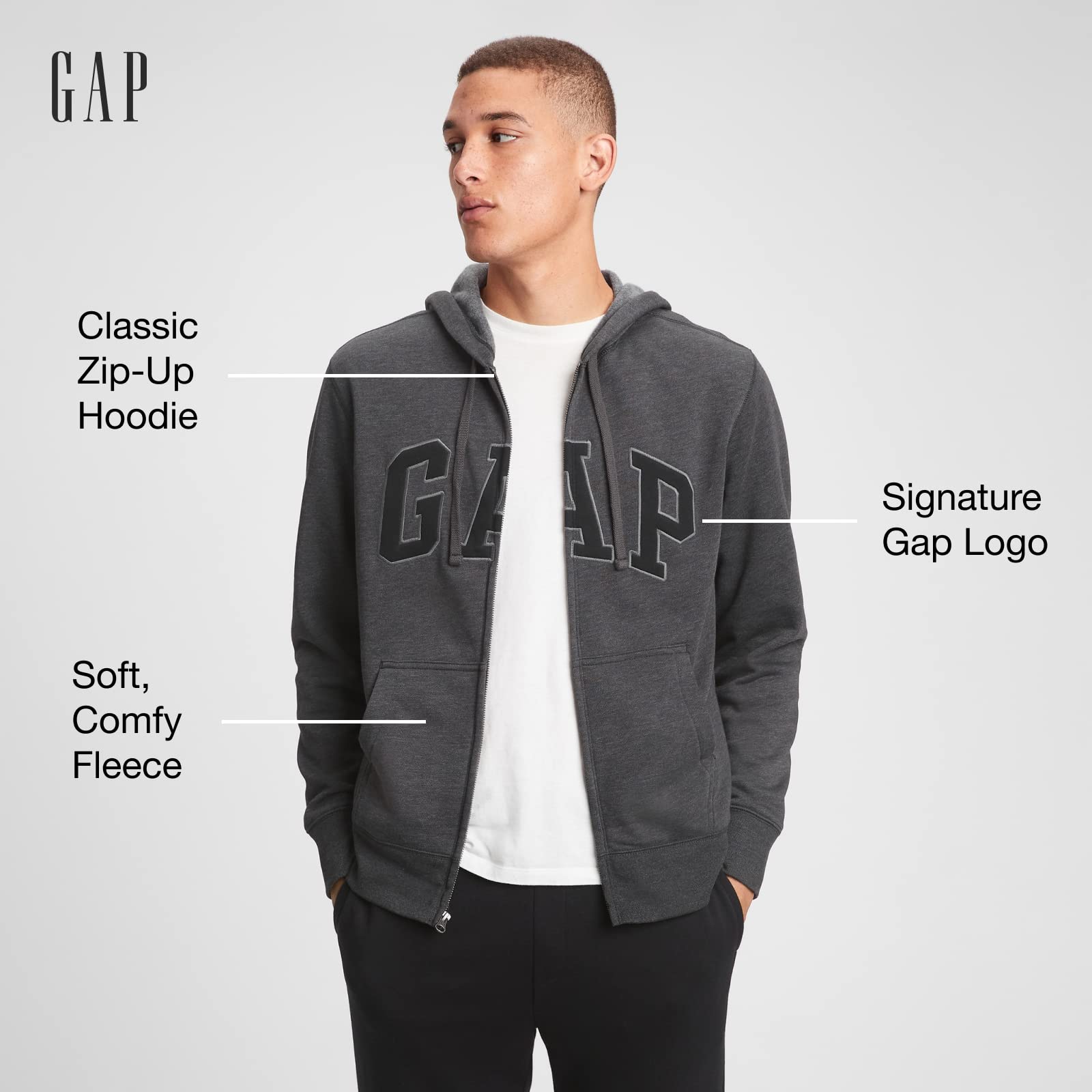 GAP mens Logo Hoodie Zip Sweatshirt, New Charcoal Grey, XX-Large US