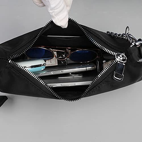 Healthycloudy Women messenger chain shoulder bag nylon armpit dumpling bag (Black)