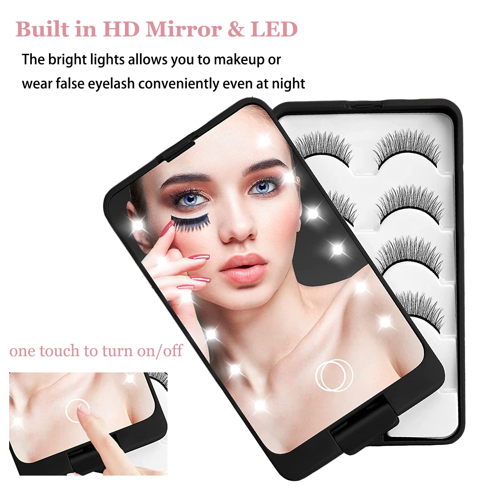 AREMOD Lash Mirror, Eyelash Case 3 Layer False Eyelash Holder Case Lash Organizers and Storage Empty Travel Cosmetic Eyelash Container with Mirror for Makeup(Black)