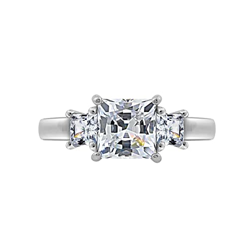 Amazon Collection Platinum-Plated Sterling Silver Princess-Cut 3-Stone Ring made with Infinite Elements Cubic Zirconia (2 cttw), Size 7