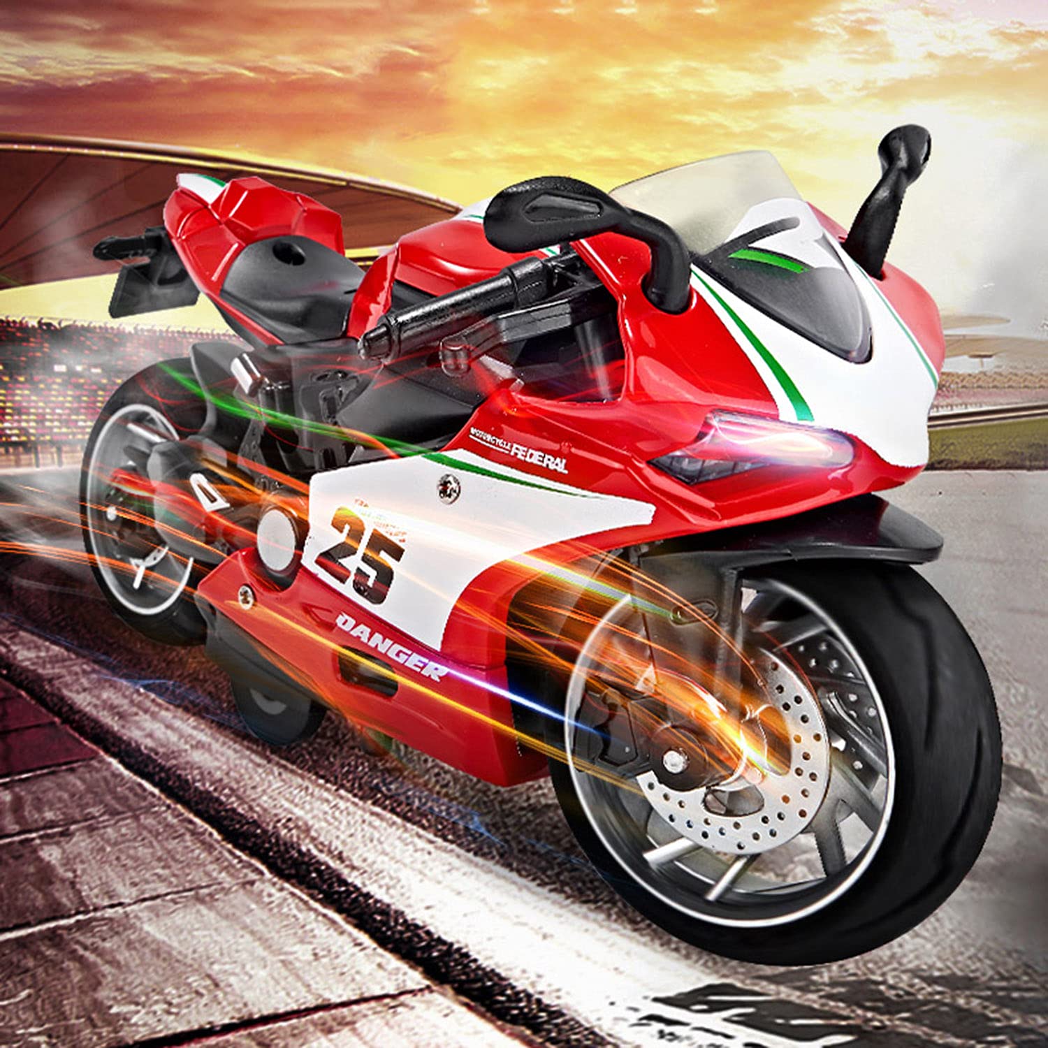 Gilumza Pull Back Motorcycle Toys, Pullback Gift with Music Light, Race Motorcycles Toy for Boys Kids Age Over 3 4 5 6 7 8 Year Old (Redwhite)