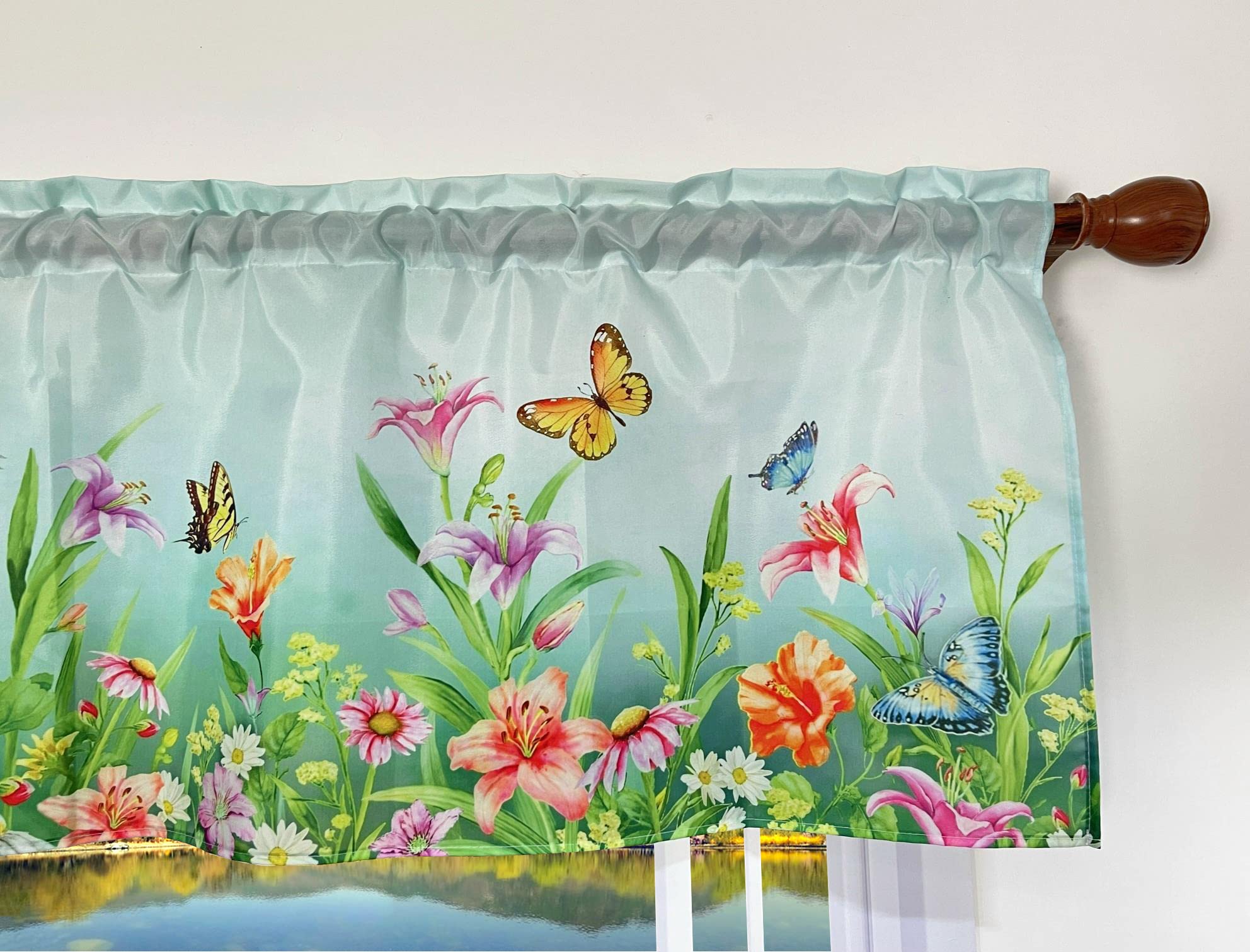 Garden Butterflies Flowers Window Curtain Valance for Spring Summer Everyday Rod Pocket 58 X 18 Inches