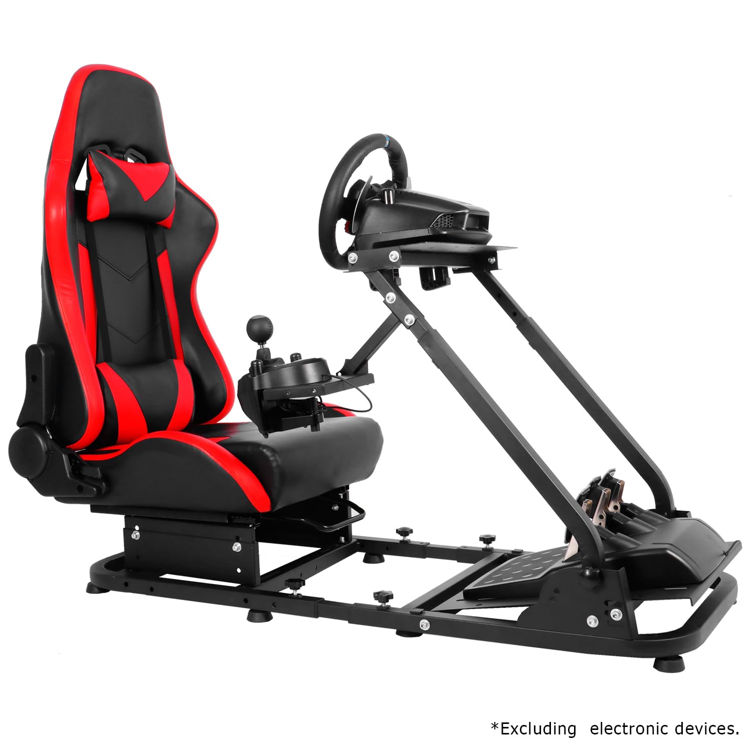 Anman Foldable Simulator Cockpit Red Seat fit for Logitech/Fanatec/Thrustmaster g25,g923,g920,G PRO,T-GT,T248x,T80,T300RS,V9 V12,Height Classic Square Racing wheel Stand,NOT Include Electronics