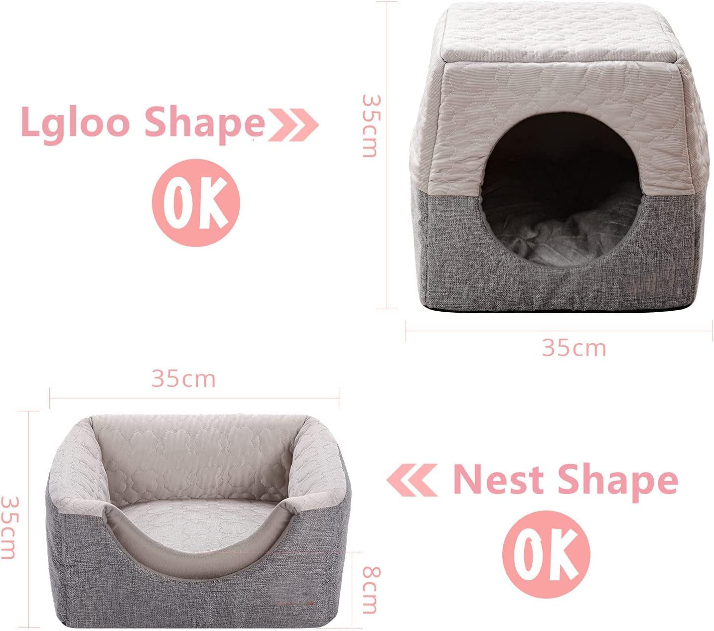 DREAMSOULE Cat Cosy Cube Bed, 3-in-1 Foldable Cat Dog Soft Sofa Cave Bed,Cool and Warm Tent Cave Microfiber Bed House with Removable Washable Cushion Pillow for Indoor Cats Small Dogs Puppy Pets