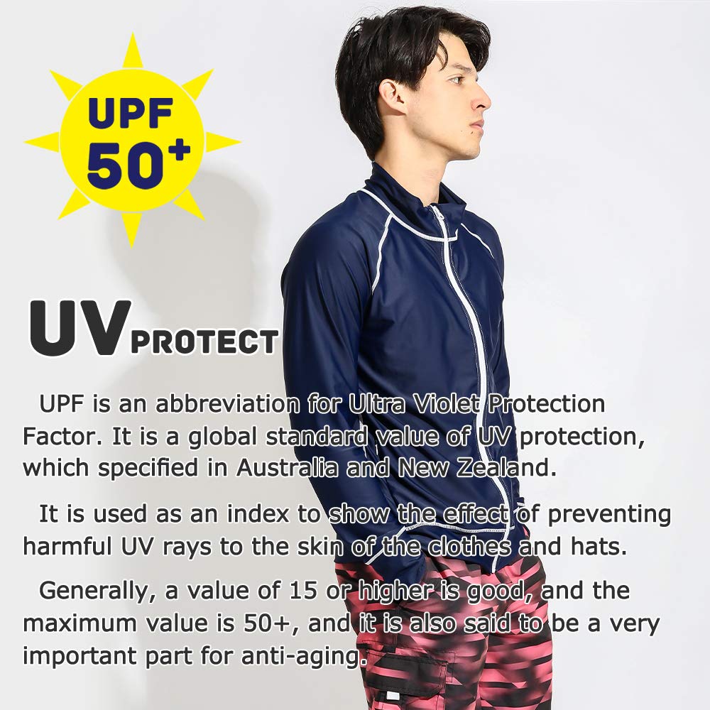 Actleis Men's Long Sleeve Zip Rash Guard, UPF50+ UV Sun Protection Quick Dry Swimming Running Fising Shirts us-al20002 L Navy