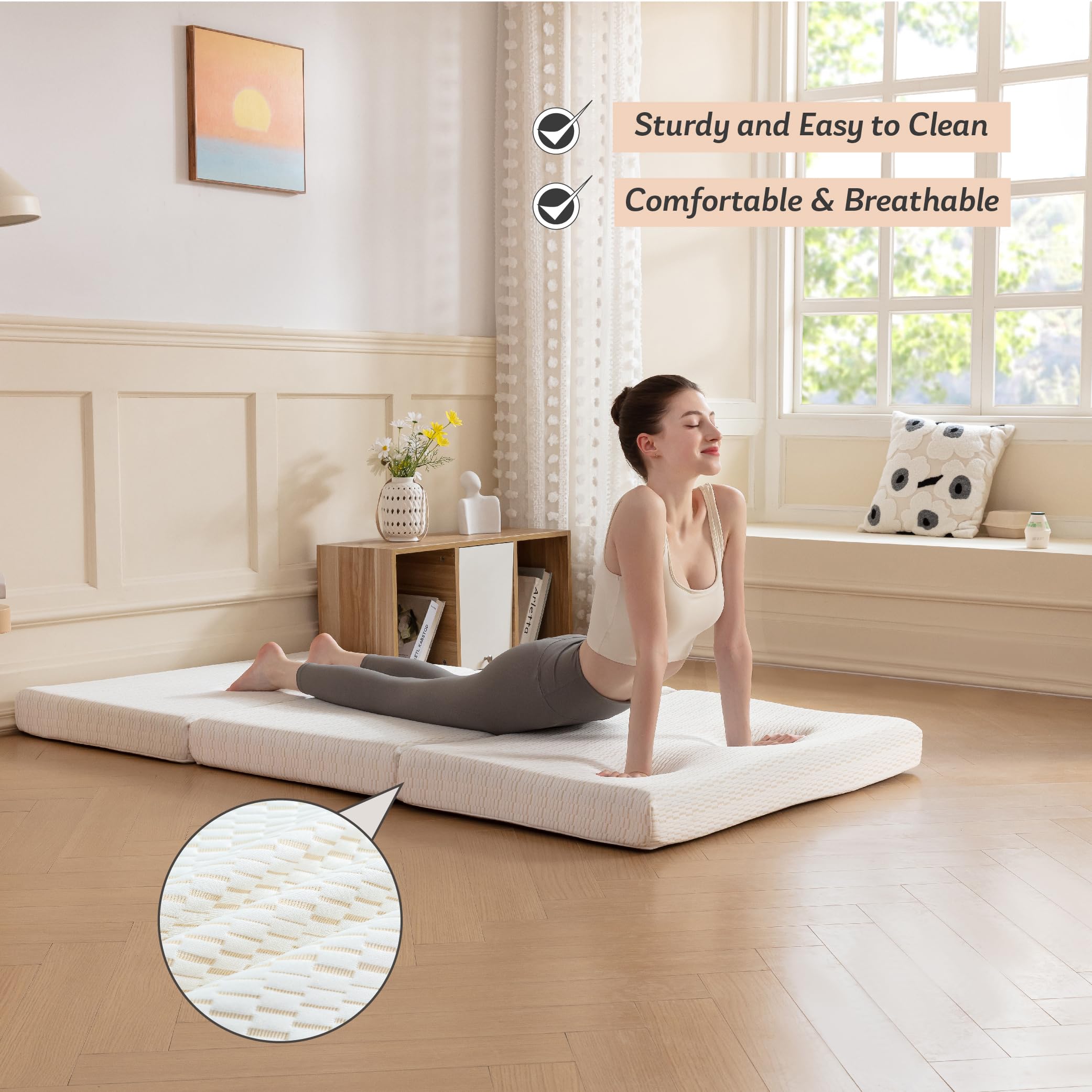 MLILY Folding Mattress, 4 inch King Tri-fold Memory Foam Mattress, Foldable Mattress with Storage Bag and Washable Cover, Travel and Guest Mat, 80"×76", White