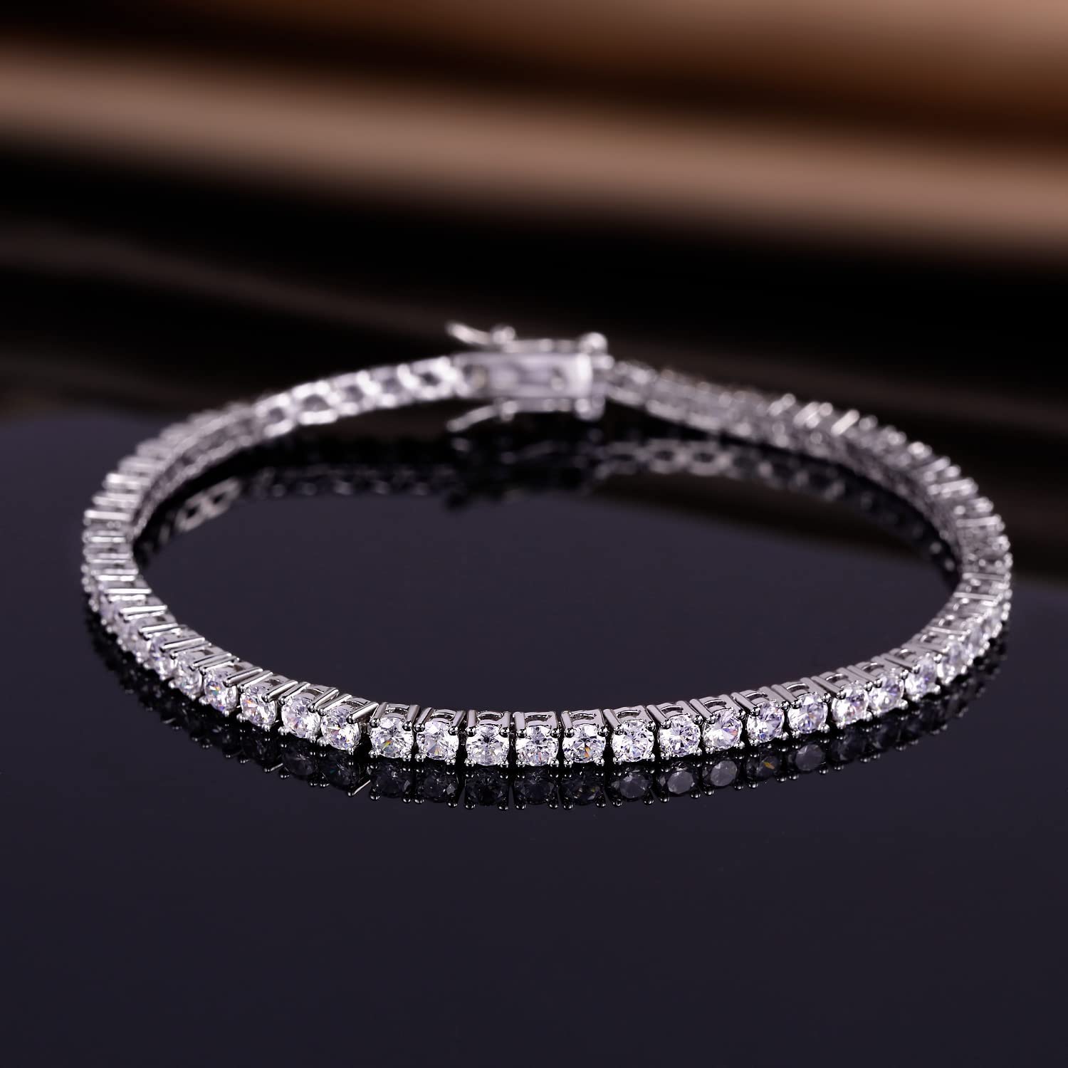 Gemsme 18K White Gold Plated 3.0mm Cubic Zirconia Classic Tennis Bracelet 7.0 Inch