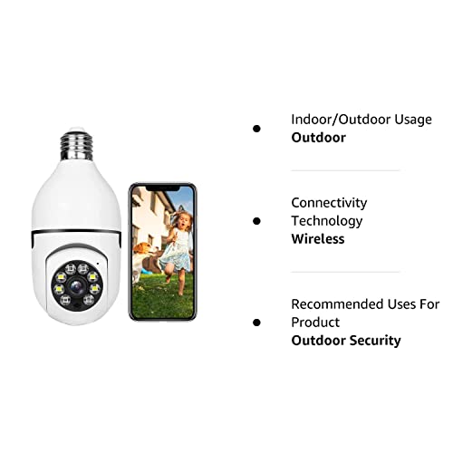 ACTMAN Light Socket Security Camera,1080P Lightbulb Camera Outdoor Wireless WiFi,Color Night Vision,Smart Alerts,Motion Tracking,Two-Way Audio,2.4G WiFi,for Home Security