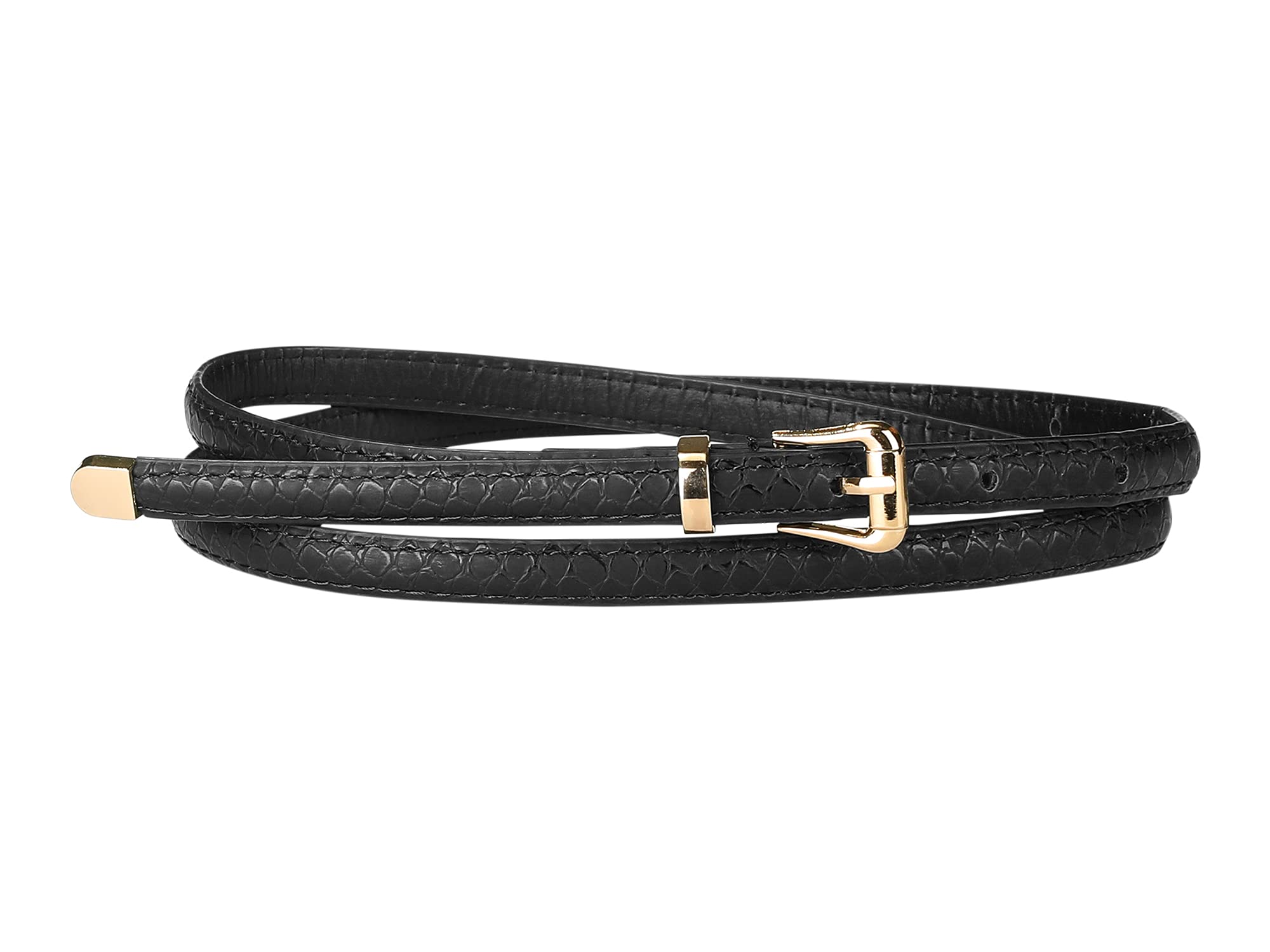 Allegra K Womens Skinny Embossed Leather Belts Alloy Pin Buckle Belt for Jeans Dresses Pants 104cm/41'' Black