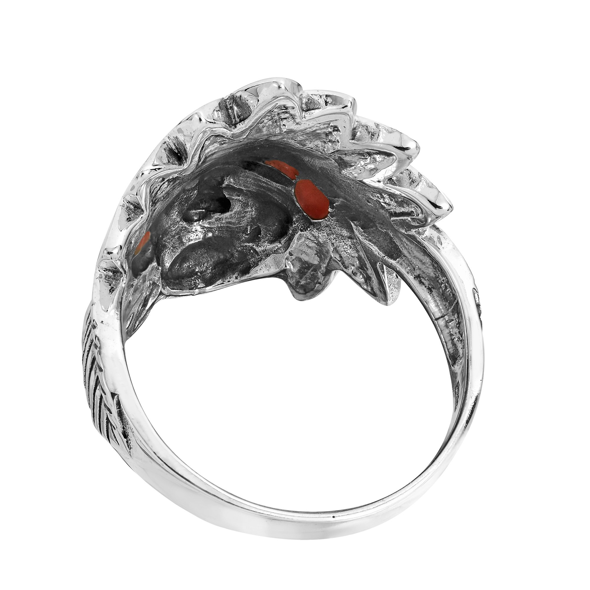 AeraVida Native American Style Reconstructed Red Coral-Green Simulated Turquoise Inlay .925 Sterling Silver Ring (9)