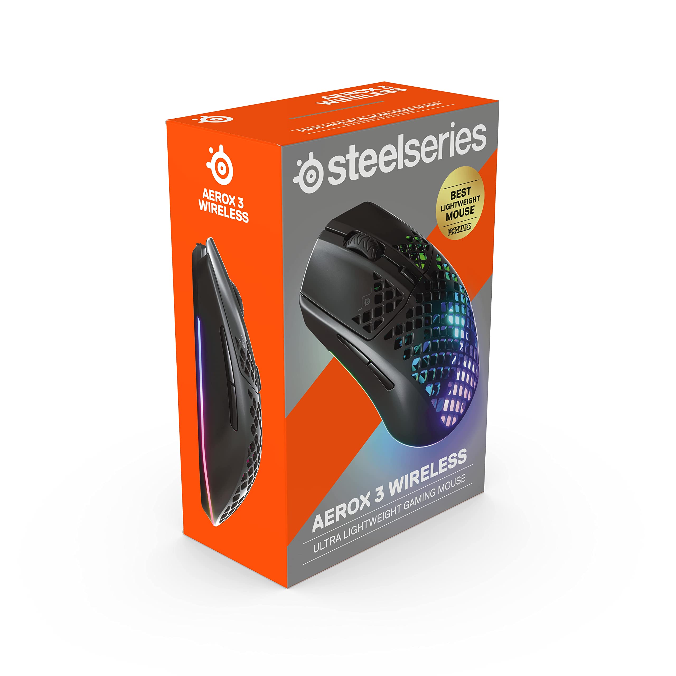 SteelSeries Aerox 3 Wireless - Super Light Gaming Mouse - 18,000 CPI TrueMove Air Optical Sensor - Ultra-Lightweight 68g Water Resistant Design - 200 Hour Battery Life – Onyx (Renewed)