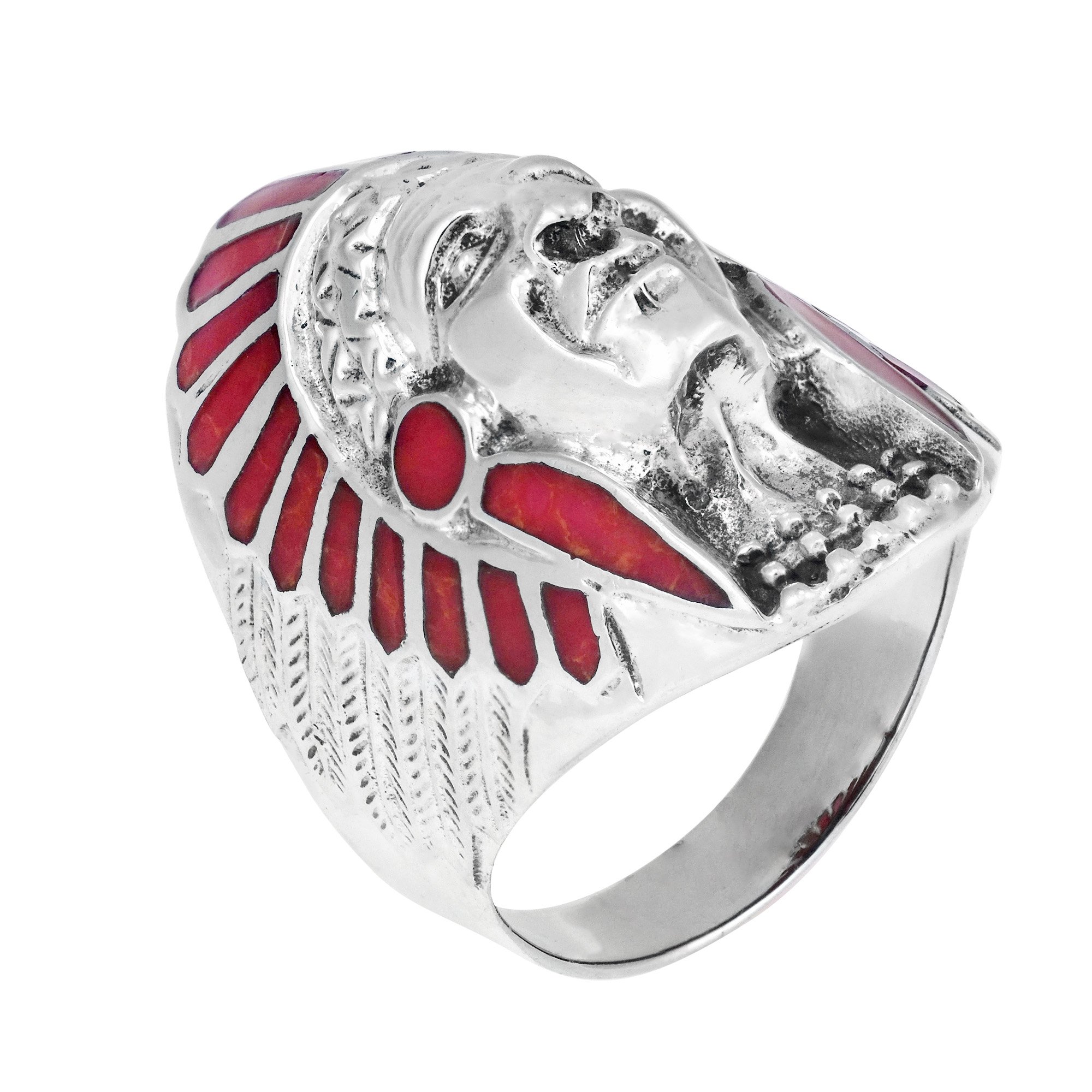 AeraVida Native American Style Reconstructed Red Coral .925 Sterling Silver Ring (8)