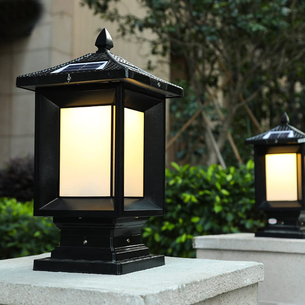 Codlyn Solar Fence Column Light Gate Pillar Waterproof Stigma Lamp Outdoor Garden Post Cap Light Garden Villa Railing Lawn Lamp Aluminum Decoration Lighting Fixtures, Black