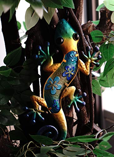 Comfy Hour Spring Is Here Collection 14" Green Blue Metal Art Gecko Wall Décor, Lizard Home Decoration