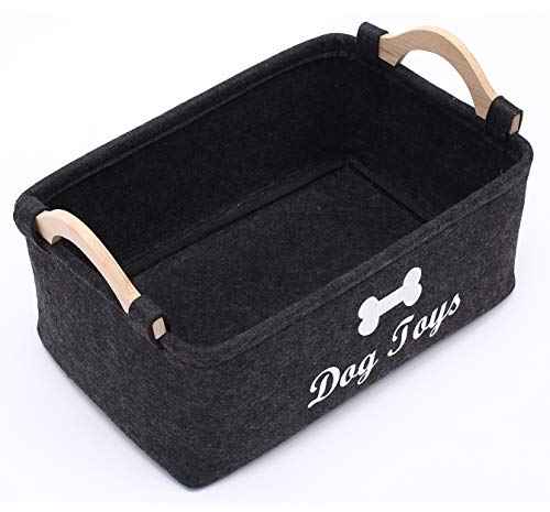 Xbopetda Fiber Soft Felt Dog Storage Basket Bin Organizer - with Wooden Handle - Pet Supplies Storage Basket/Bin Kids Toy Chest Storage Trunk-Dark Grey