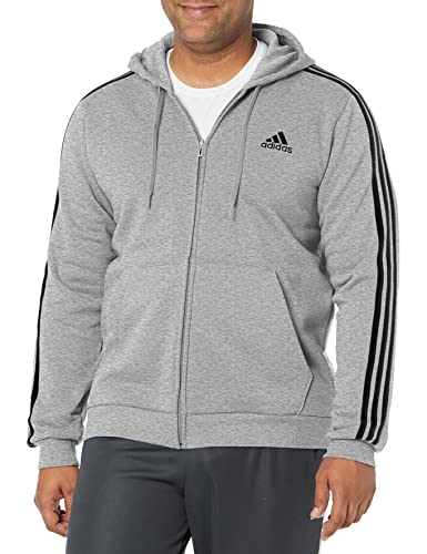 adidas Men's Essentials Fleece 3-Stripes Full-Zip Hoodie, Medium Grey Heather, 4X-Large