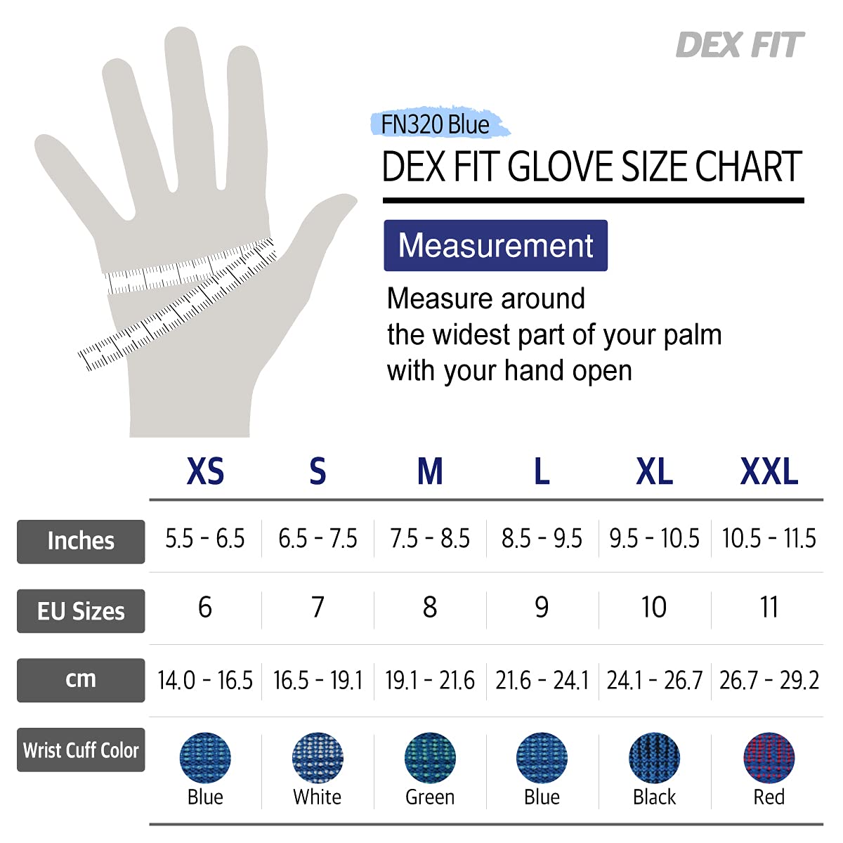 DEX FIT Premium Nylon Work Gloves FN320 - Firm Nitrile Grip, 3D-Comfort Stretchy Fit, Thin & Lightweight, Protective & Durable, Breathable, Machine Washable; Blue 9 (L) 3 Pairs
