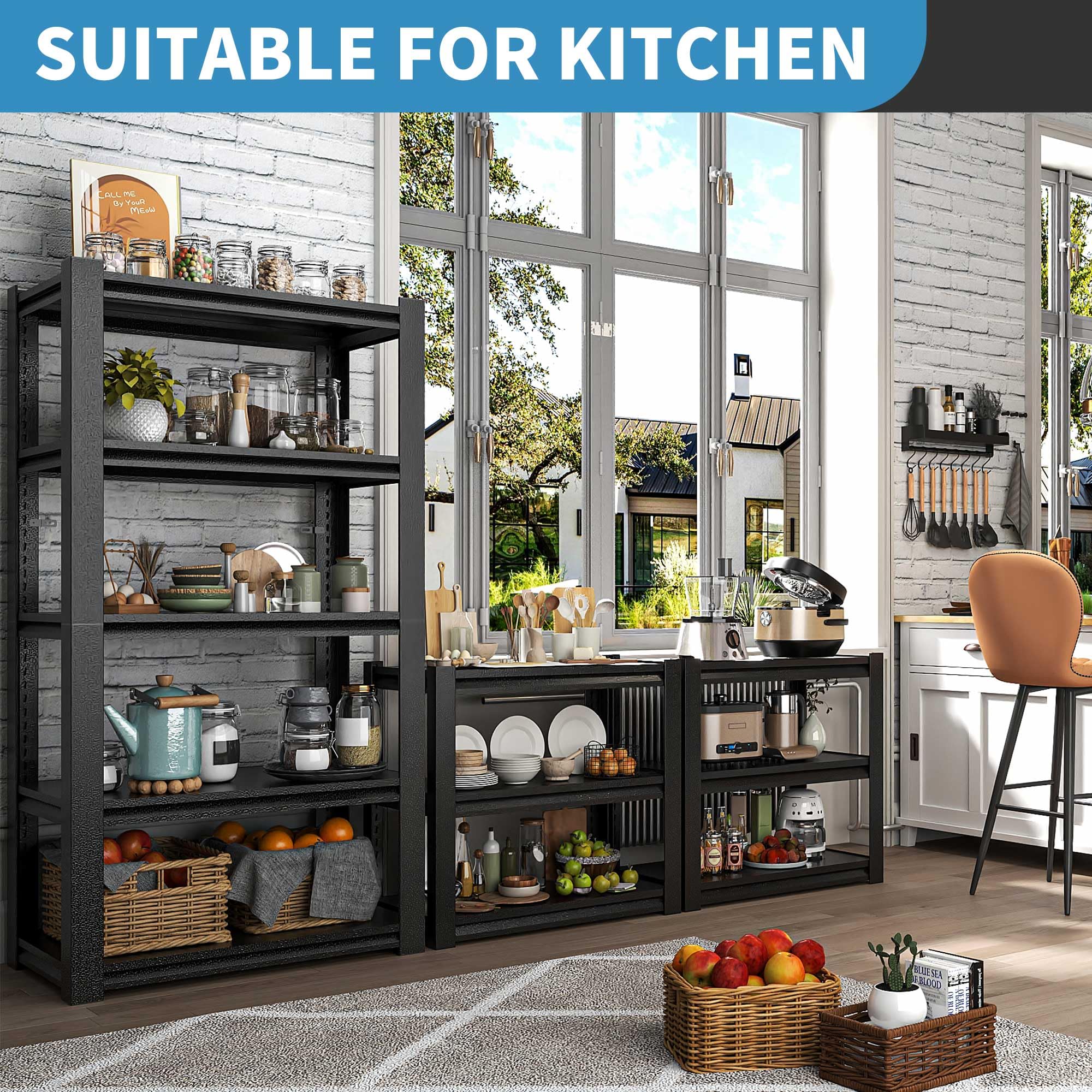 BIZOEIRON 32''H Garage Storage Shelves, Adjustable 3 Tier Metal Shelves (Black)