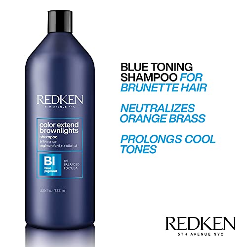 Redken Color Extend Brownlights Blue Toning Shampoo | For Natural & Color-Treated Brunettes | Neutralizes Brass In Brown Hair | Sulfate-Free | 33.8 Fl Oz