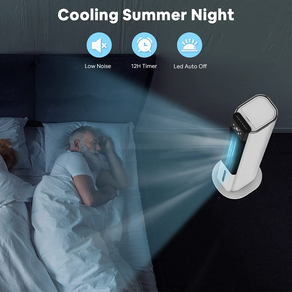 Evaporative Air Cooler, 70° Oscillating Cooling Fan for Room, LifePlus 42-Inch Bladeless Air Cooler with 1.32 Gal Water Tank, 4 Ice Packs, 12H Timer