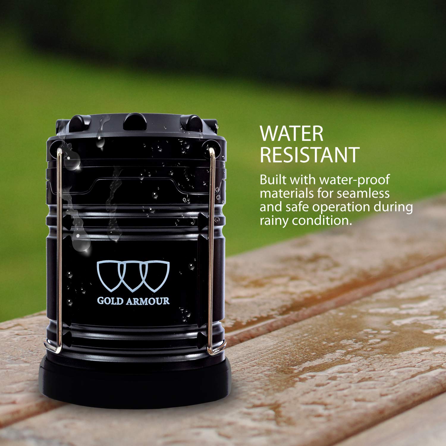 Gold Armour LED Camping Lantern, Battery Powered LED Lanterns, 500 Lumens, Survival Kits for Power Outages, Hurricane, Emergency, Portable Lights Gear, Alkaline Batteries Included (4Pack Black)