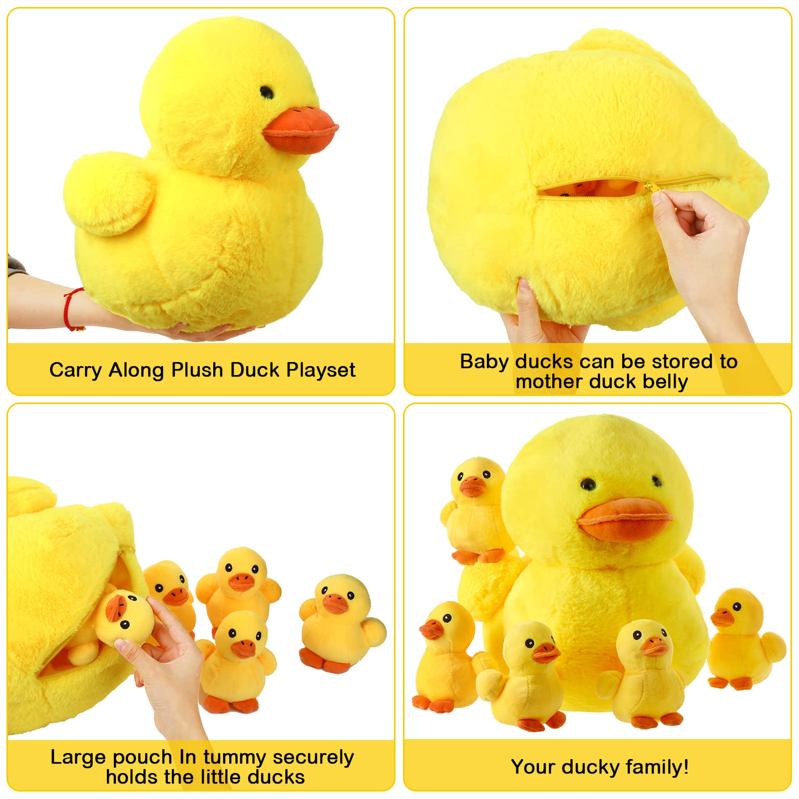 Kasyat 6 Pieces 13.7 Inches Duck Stuffed Animals Plush Duck with 5 Little Plush Ducks Play Set Duck Stuffed Animals Stuffed Duck Plush Duck Plushies with Zipper Pouch Ducky Animal Dolls