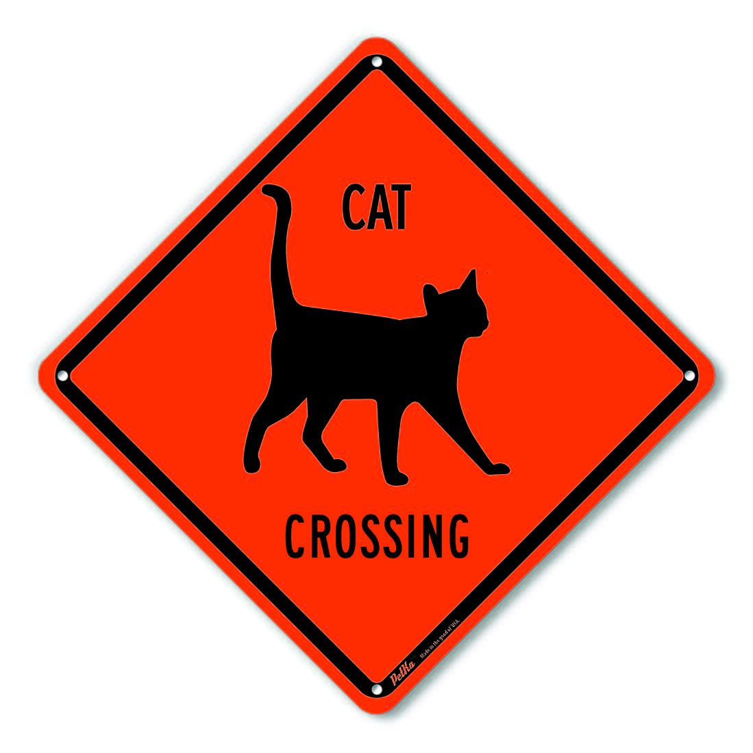 Petka Signs and Graphics PKAC-0183-NA_"Cat Crossing" Aluminum Sign, Black Text with Orange Background 10" x 10", Black Text with Orange Background