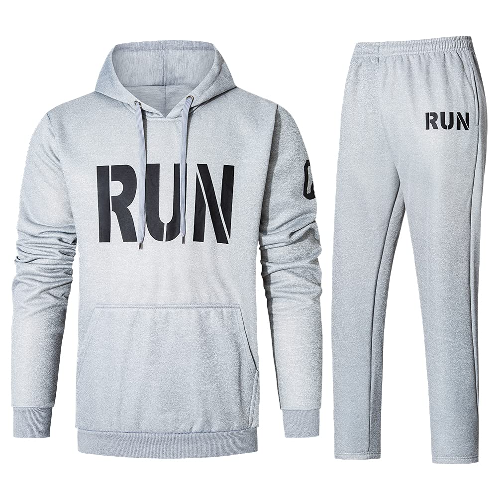 ANNANONER Men's Hoodie And Sweatpants Set Running Jogging Athletic Sports Suits A03 Gray L