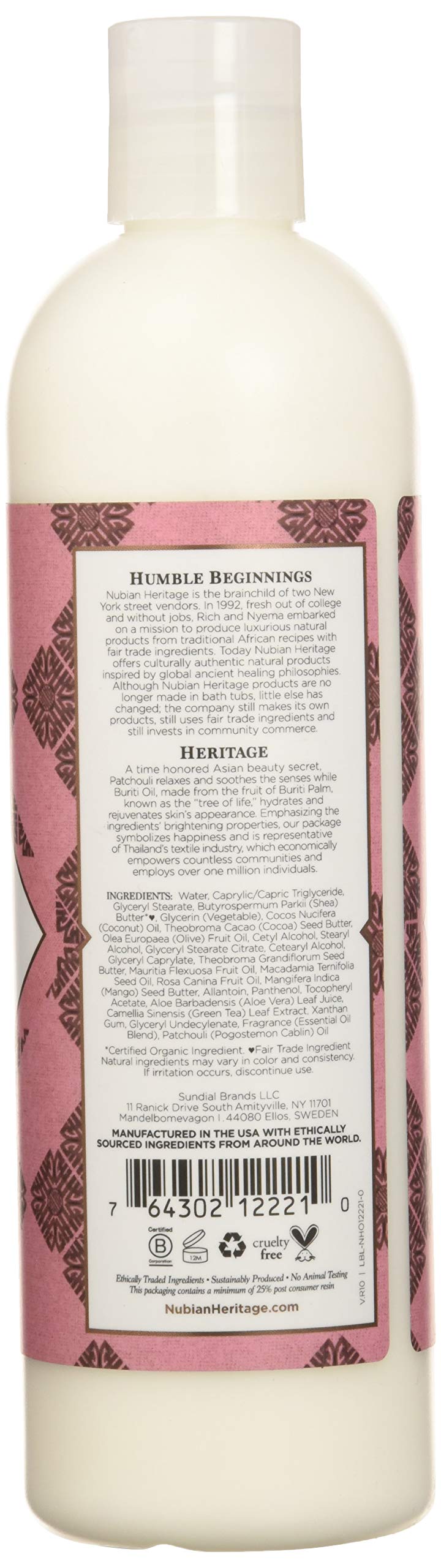 Nubian Heritage Body Lotion with Shea Butter and Rose Hips Lotion PATCHOULI & BURITI,13 fl oz