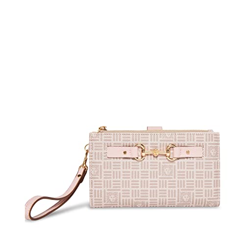Anne Klein AK Wallet w/Wrist Strap, Truffle-Gardenia w/Petal Pink